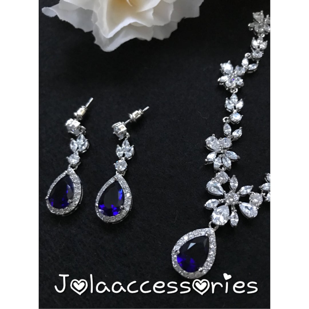 Sapphire Blue Something Blue Wedding Bridal Necklace Earrings Jewellery ...