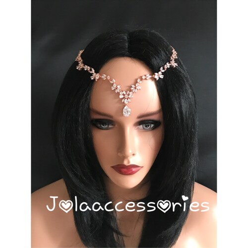 Rose Gold Bridal Forehead Band Wedding Hair Piece Wedding - Etsy
