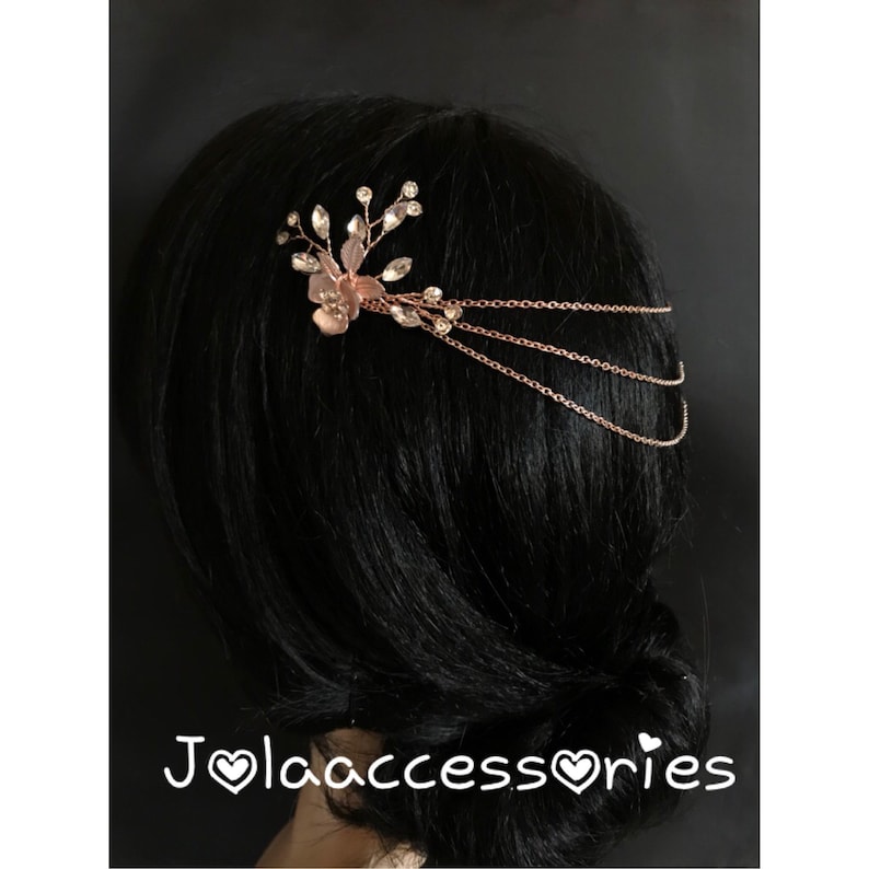 Rose Gold Bridal Wedding Crystal Hair Drape Vintage Style Hair Chain ...
