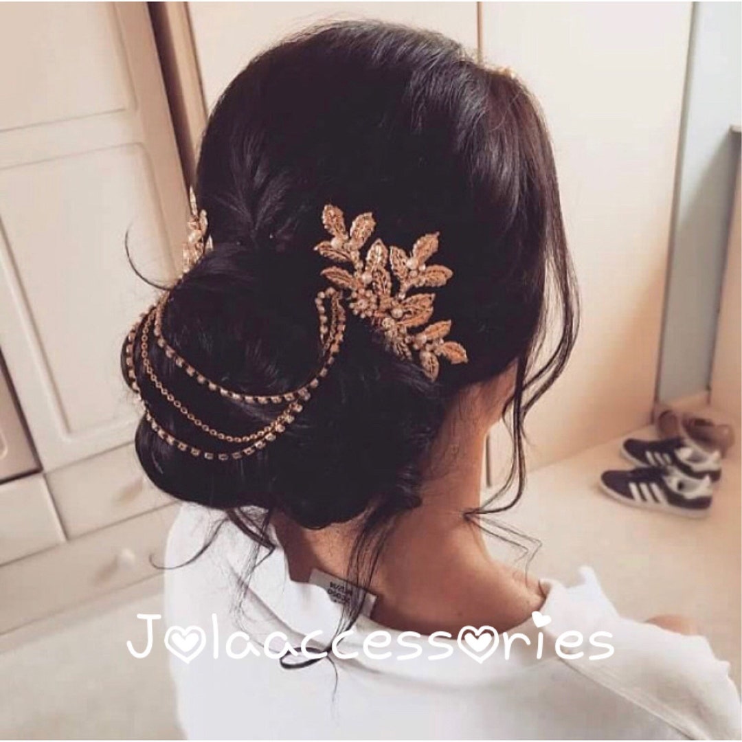 Art Deco Gold Bridal Wedding Pearl Crystal Hair Drape Vintage Sthle ...