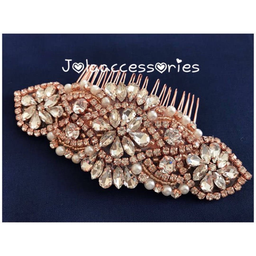 Rose Gold Bridal Crystal Pearl Hair Comb Hair Jewelry Rose Gold Wedding ...