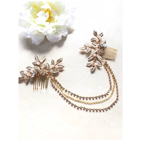 Art Deco Gold Bridal Wedding Pearl Crystal Hair Drape Vintage | Etsy