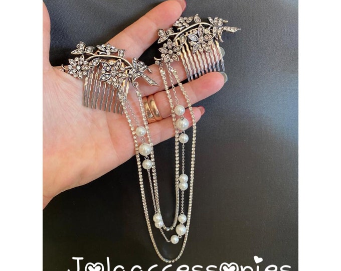 Art Deco Bridal Wedding Pearl Crystal Hair Drape Vintage Sthle Hair ...