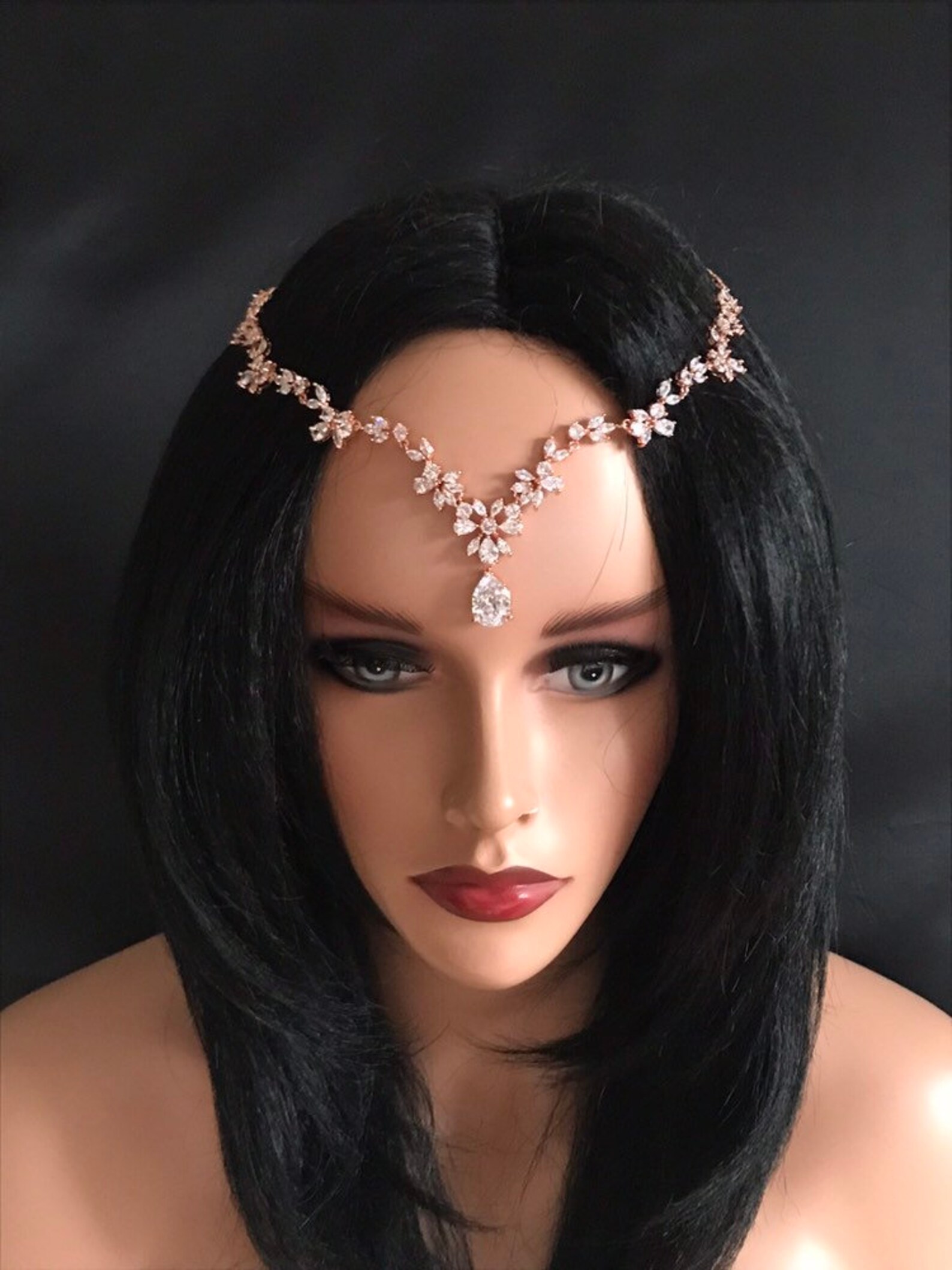 Sale Rose Gold Or Gold Crystal Wedding Headpiece Bridal Etsy
