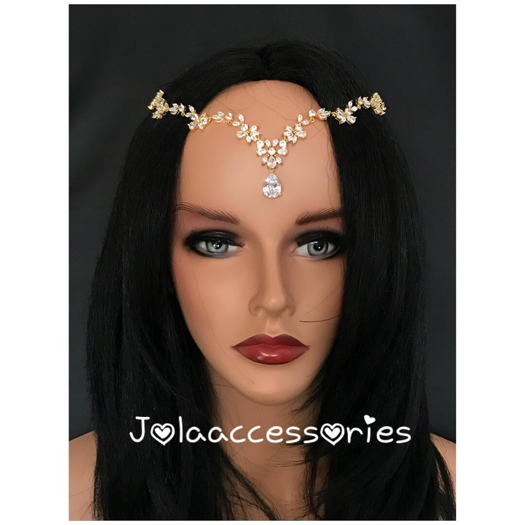 Sale Gold Crystal Wedding Headpiece Bridal Forehead Band Champagne ...