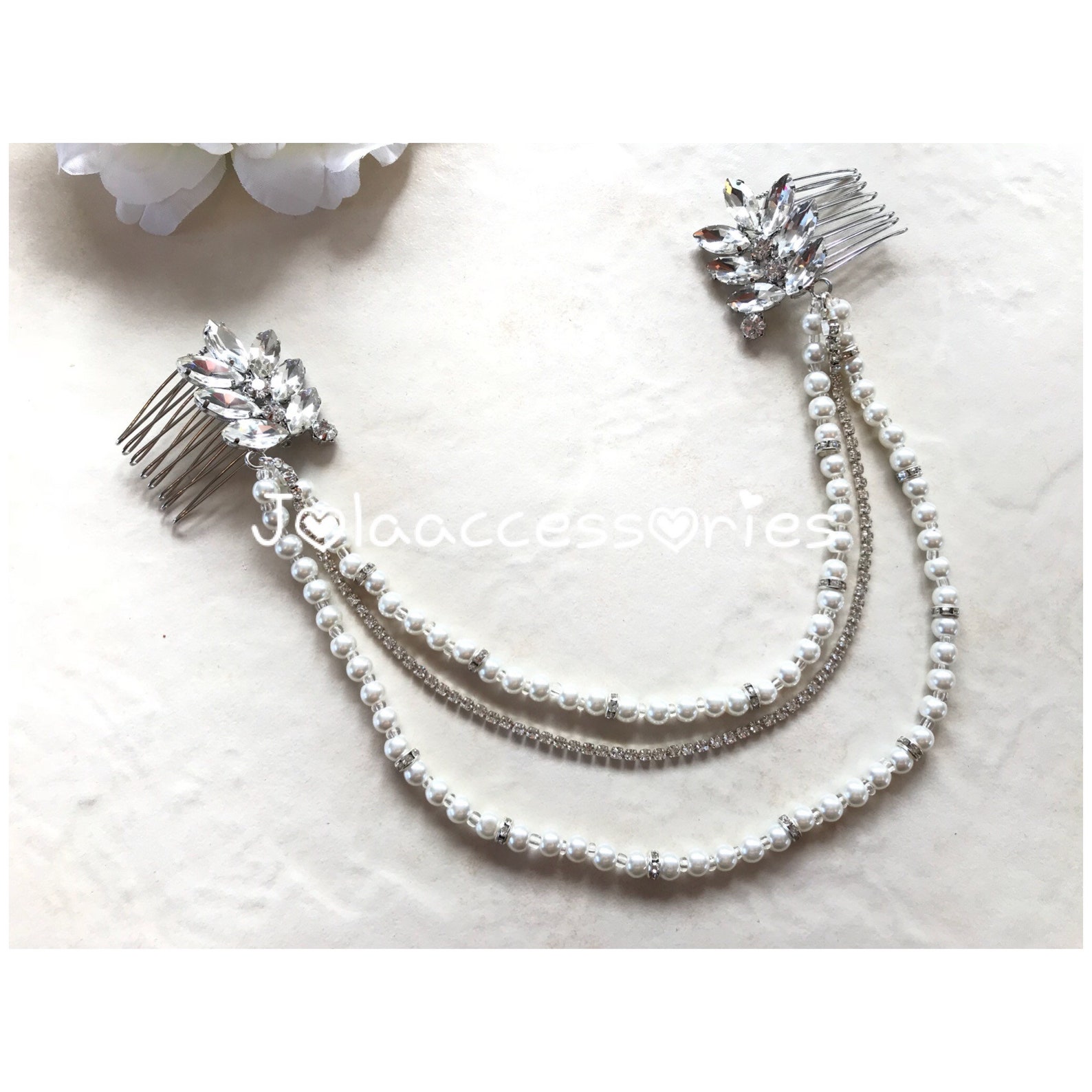 Art Deco Bridal Wedding Pearl Crystal Hair Drape Vintage Sthle Hair ...