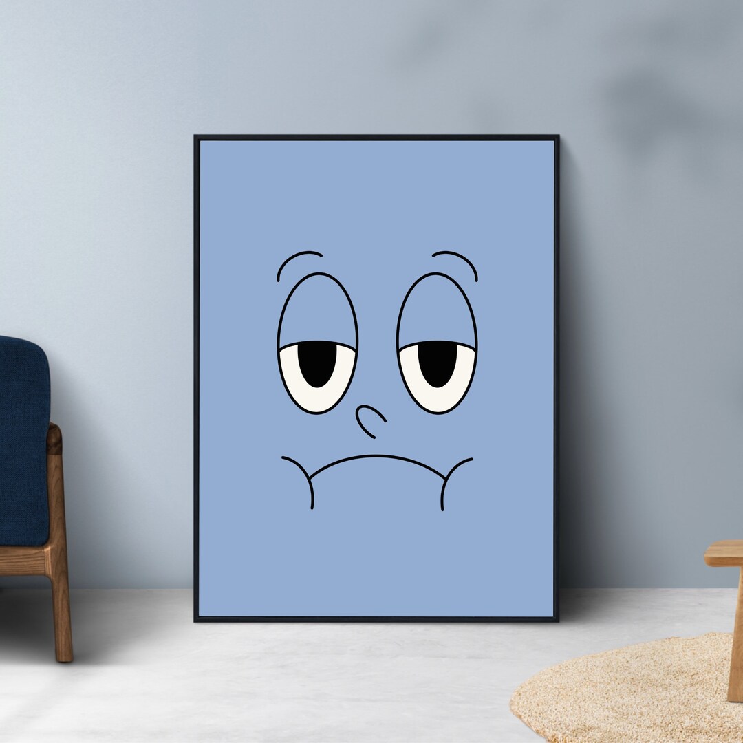 50's Cartoon Sad Face Print Art, Retro Poster, Home Gift, Office Poster ...