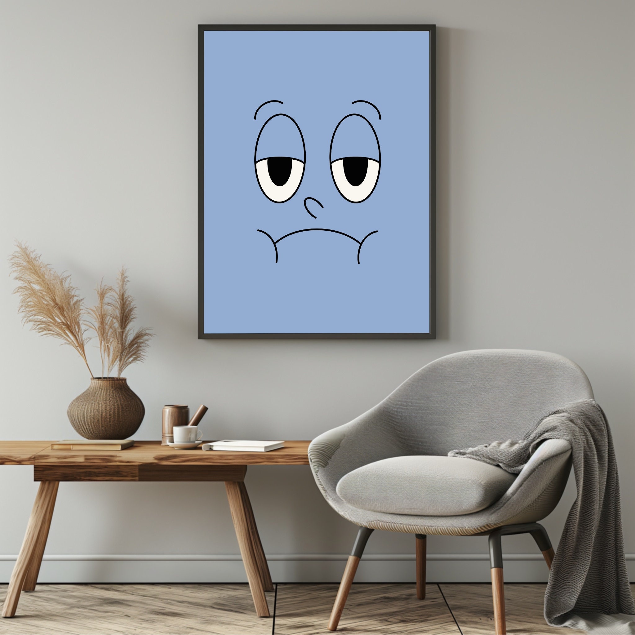 50's Cartoon Sad Face Print Art, Retro Poster, Home Gift, Office Poster ...
