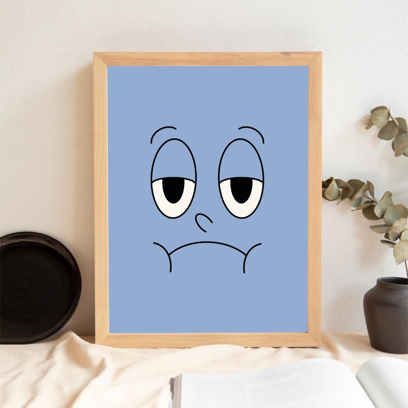50's Cartoon Sad Face Print Art, Retro Poster, Home Gift, Office Poster ...