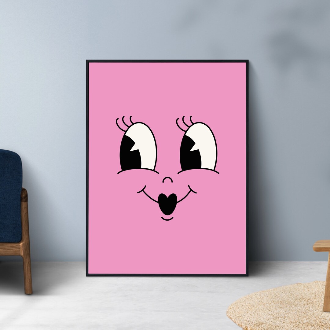 50's Cartoon Cute Face Print Art, Retro Poster, Home Gift, Office ...