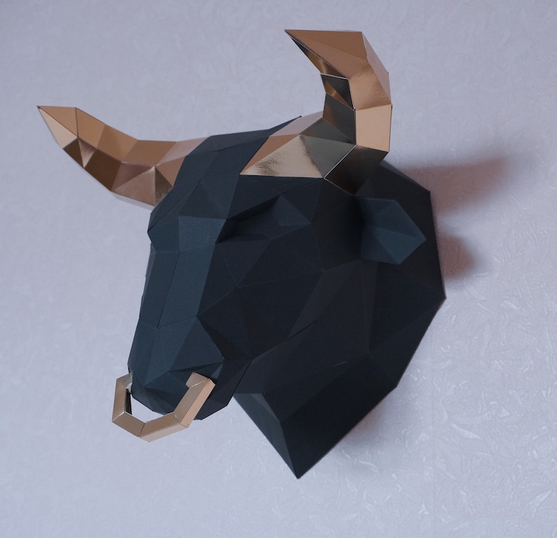 Bull Trophy. Low Poly Paper Sculpture Printable DIY Pdf Papercraft ...