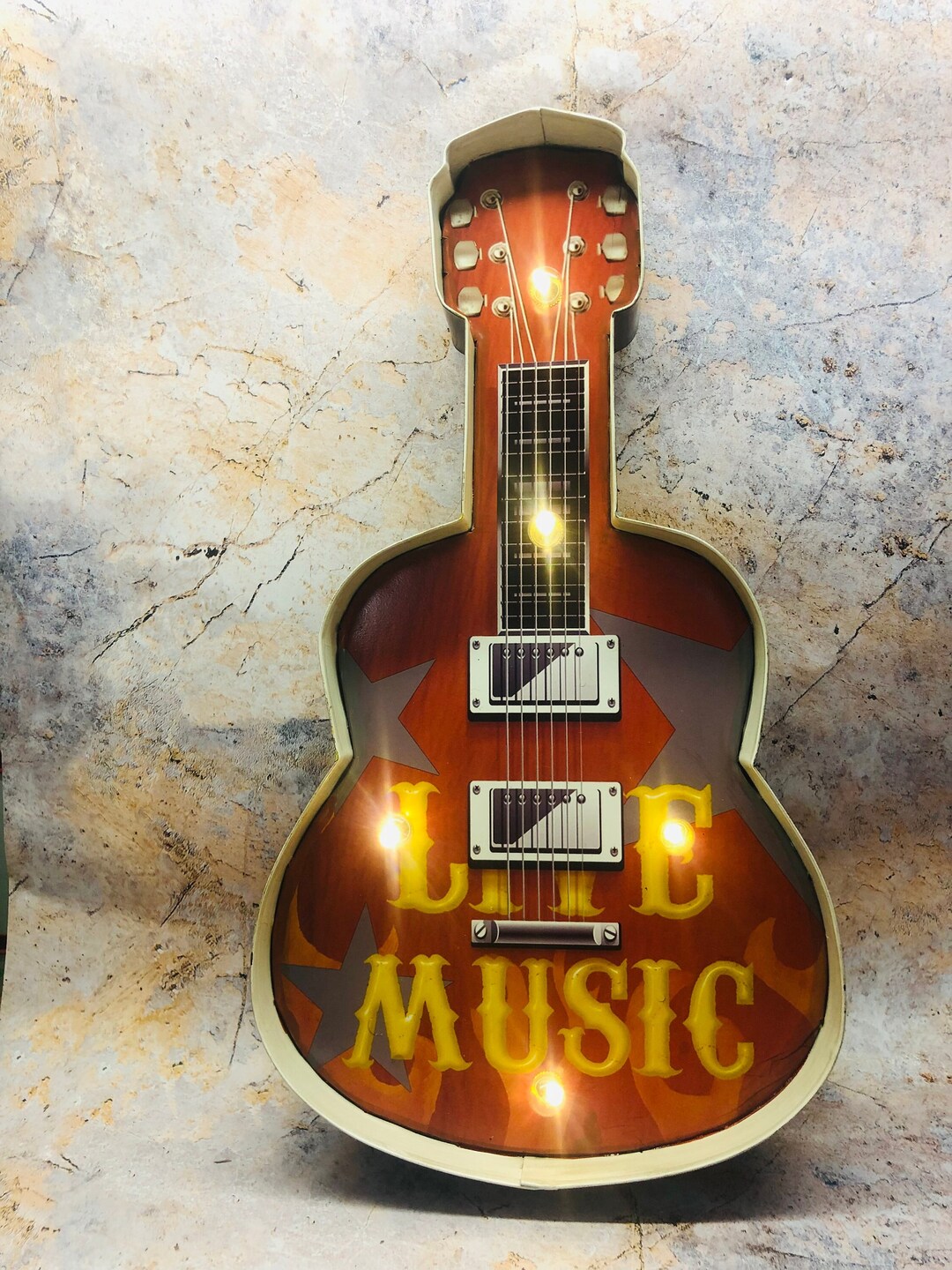 Retro Electric Guitar LED Sign Wall Decor, Vintage Music Emblem, Rock N ...