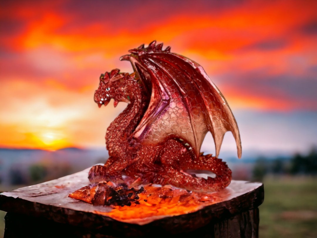 Mystical Red Dragon Resin Figurine 19x17cm Enchanting Fantasy Ornament ...