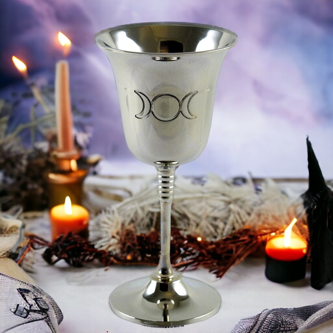 Silver Triple Moon Goddess Goblet, Handcrafted Wiccan Chalice, Pagan ...