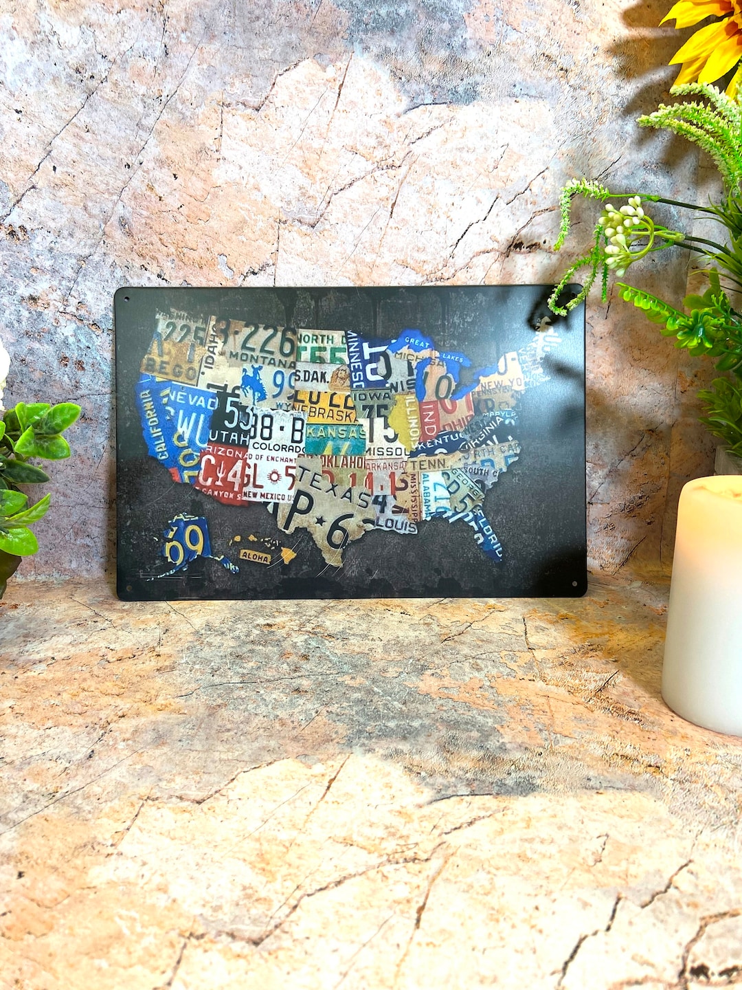 Vintage USA License Plate Map 30x20 Cm Metal Wall Sign Americana Decor ...
