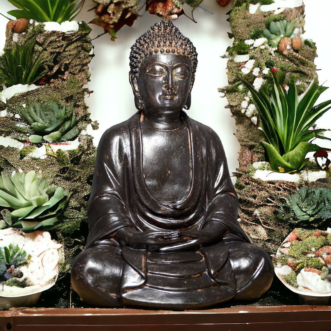 Serene Meditating Buddha Statue Antique Finish Handcrafted Resin, Zen ...