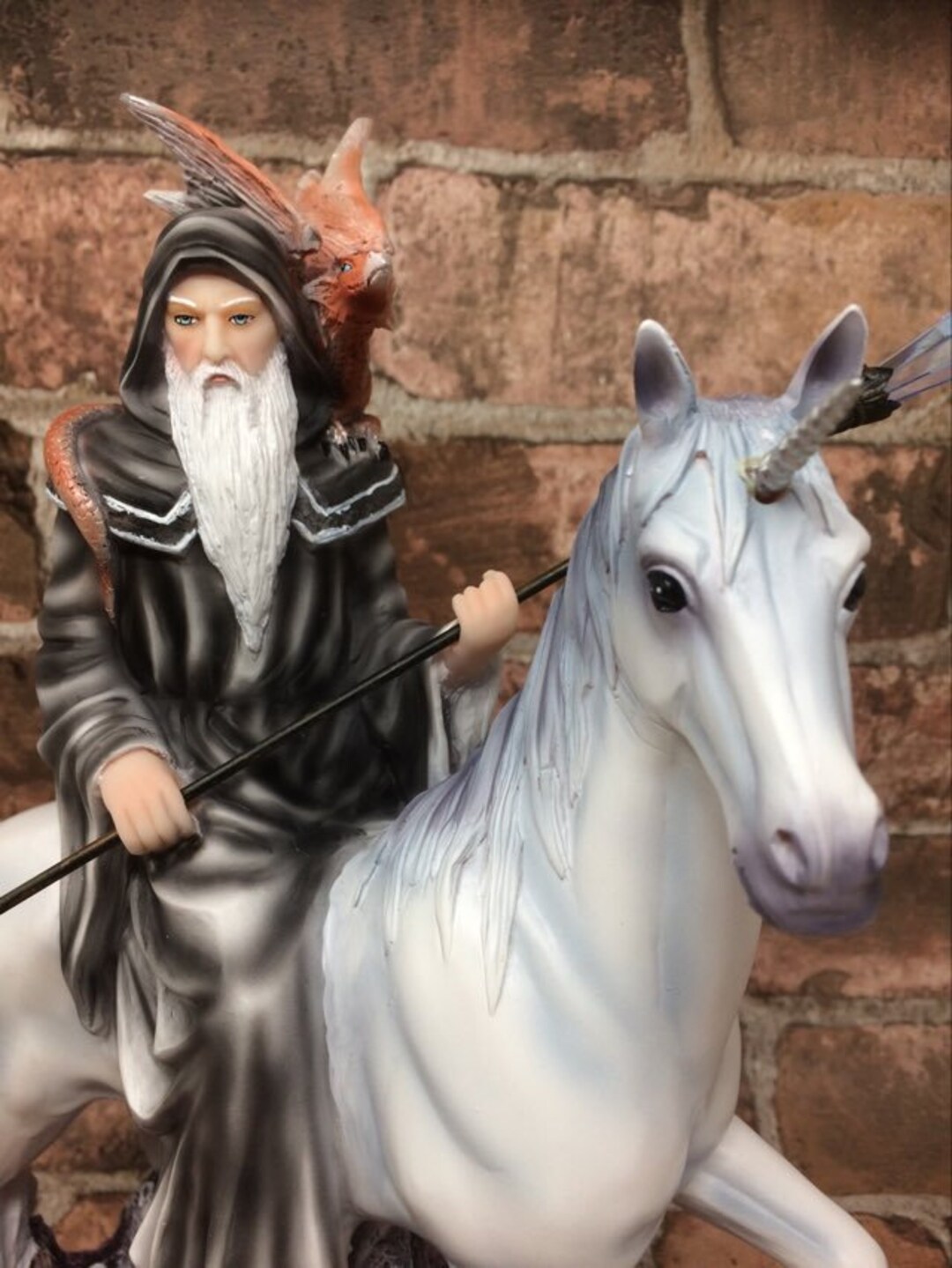 Wizard Riding Unicorn and Dragon Companion Sculpture Statue Mythical ...