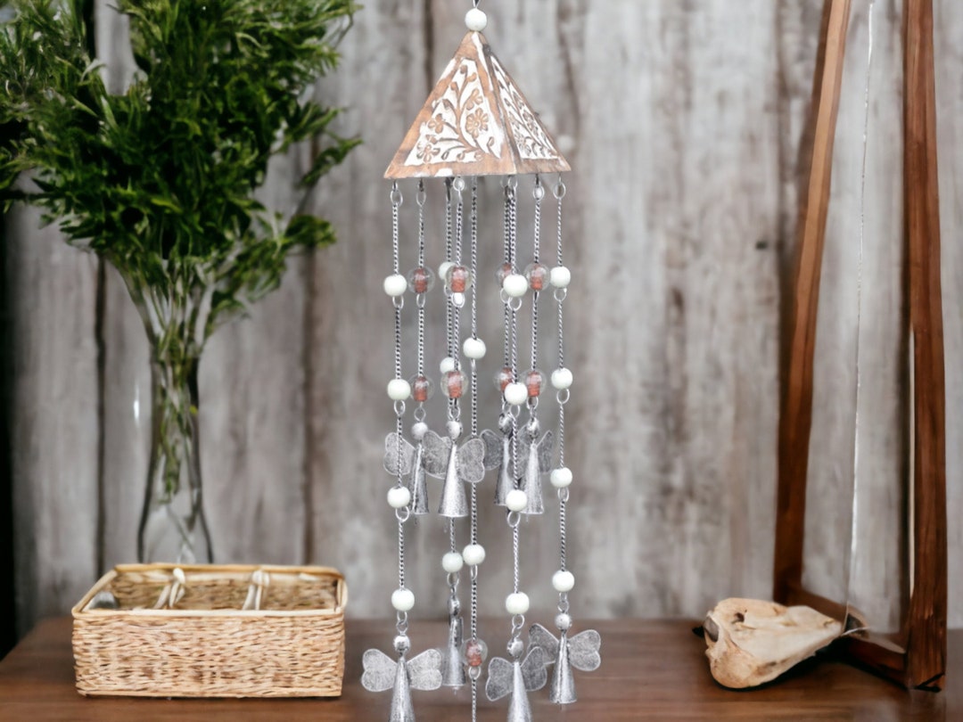 Handcrafted Silver Angel Wind Chime White & Silver Garden - Etsy
