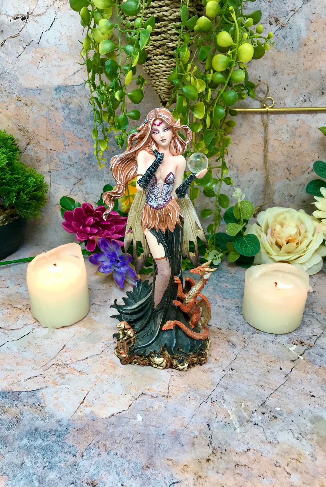 Dragon and Fairy With Crystal Ball Enchantress Figurine Statue - Etsy UK