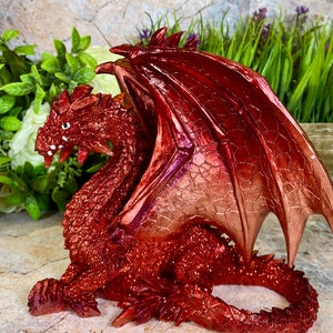 Mystical Red Dragon Resin Figurine 19x17cm Enchanting Fantasy Ornament ...