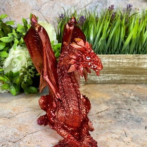 Mystical Red Dragon Resin Figurine 19x17cm Enchanting Fantasy Ornament ...