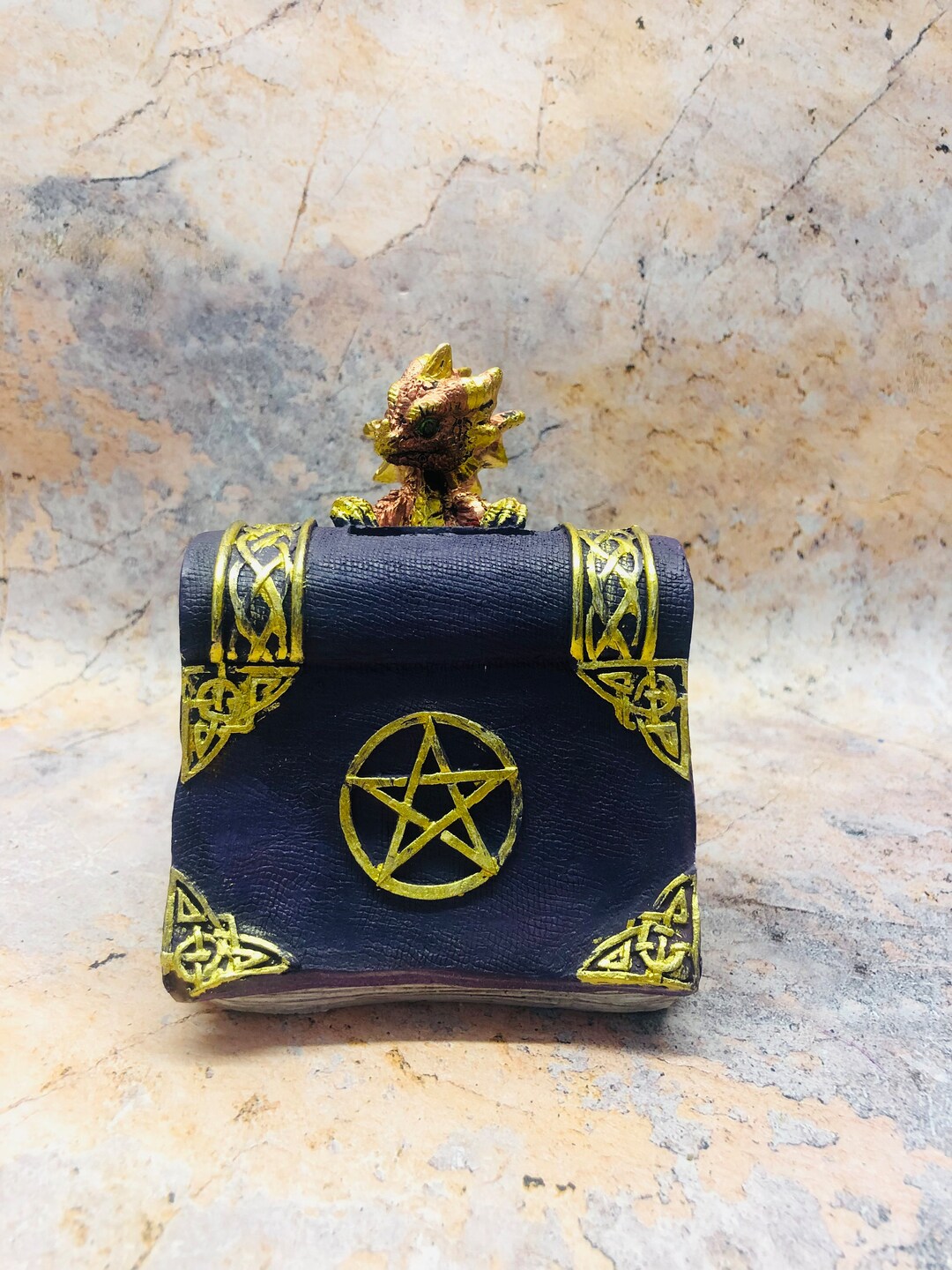 Whimsical Red Dragon With Pentagram Book of Shadows Money Bank Fantasy ...