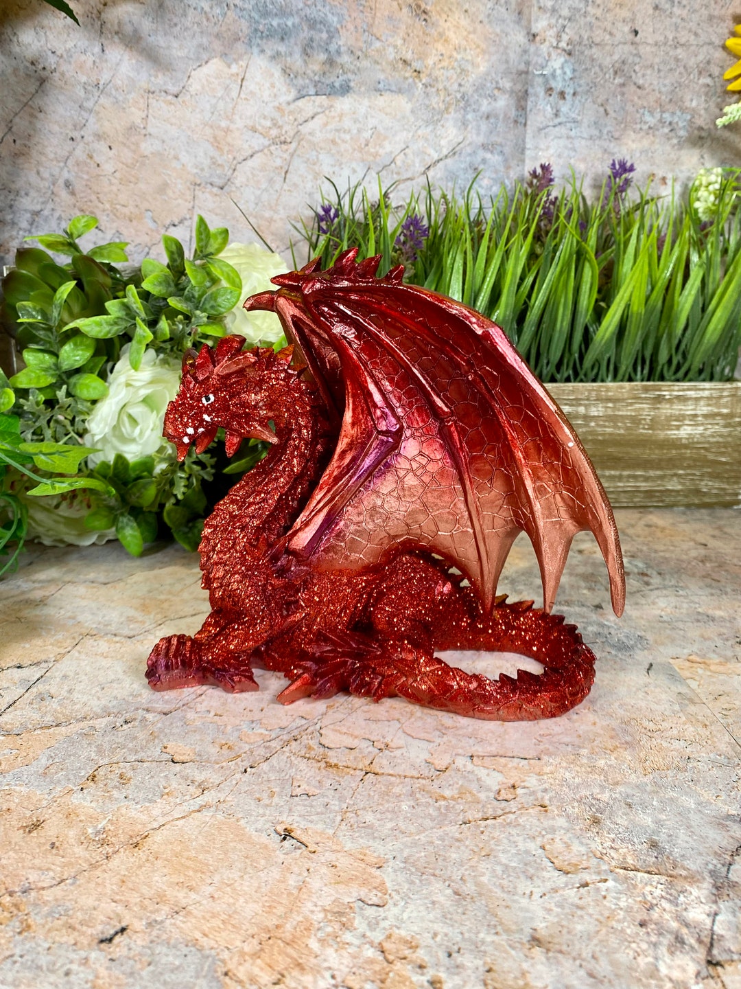 Mystical Red Dragon Resin Figurine 19x17cm Enchanting Fantasy Ornament ...