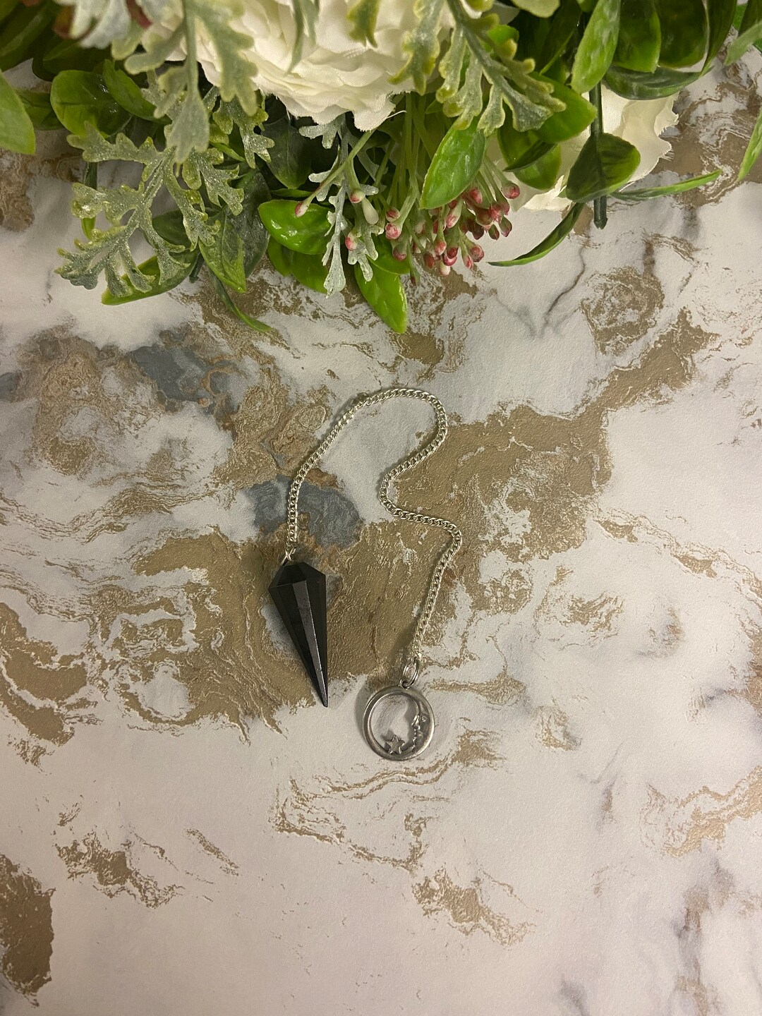 Celestial Black Tourmaline Pendulum Moon & Star Adornments Mystical ...