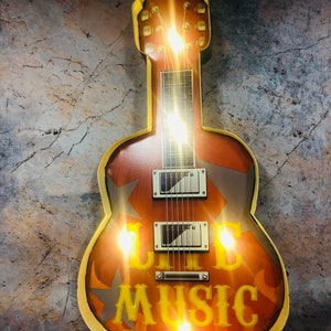 Retro Electric Guitar LED Sign Wall Decor, Vintage Music Emblem, Rock N ...