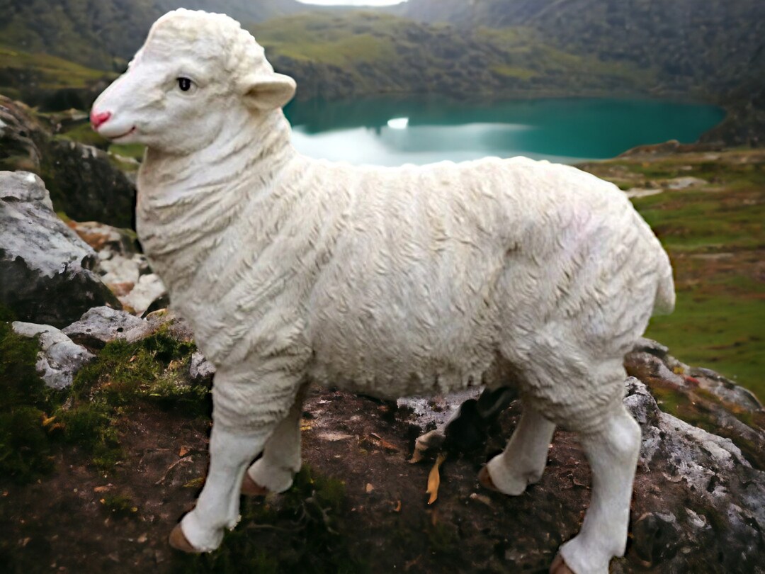 Lifelike Standing Sheep Garden Statue, Realistic Farm Lamb Ornament ...