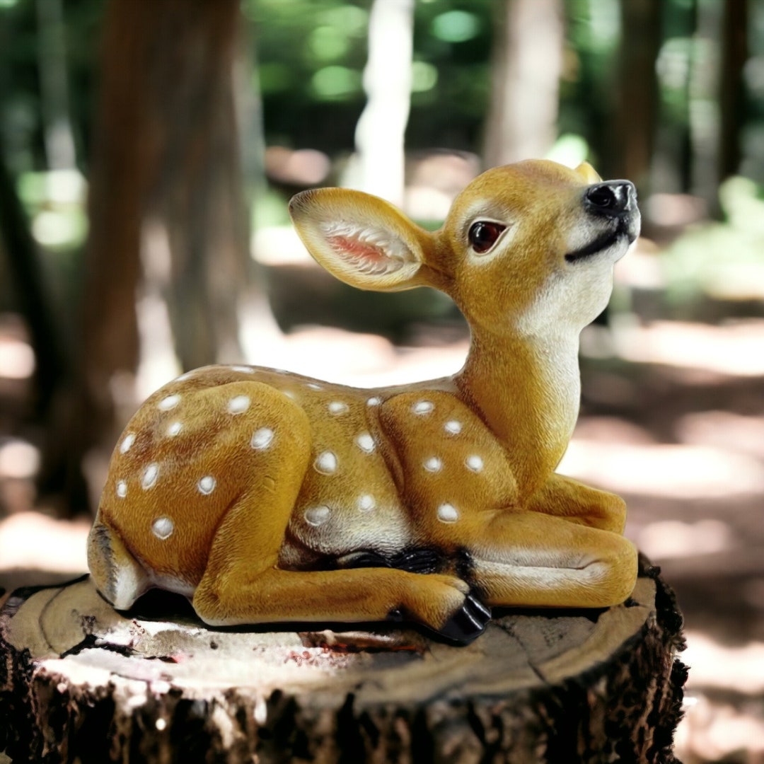 Adorable Lifelike Fawn Statue Hand Painted Resin Deer Figurine Charming
