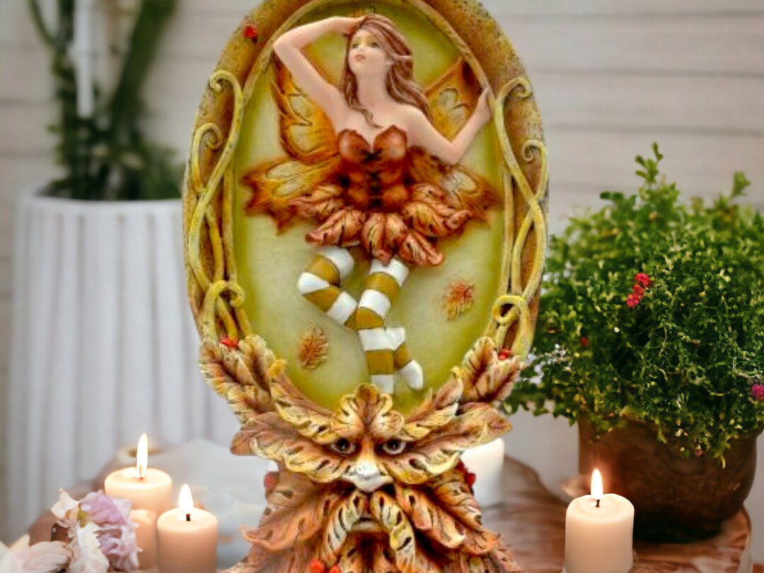 Harvest Fairy and Green Man Figurine, Autumnal Spirit Statue Woodland ...