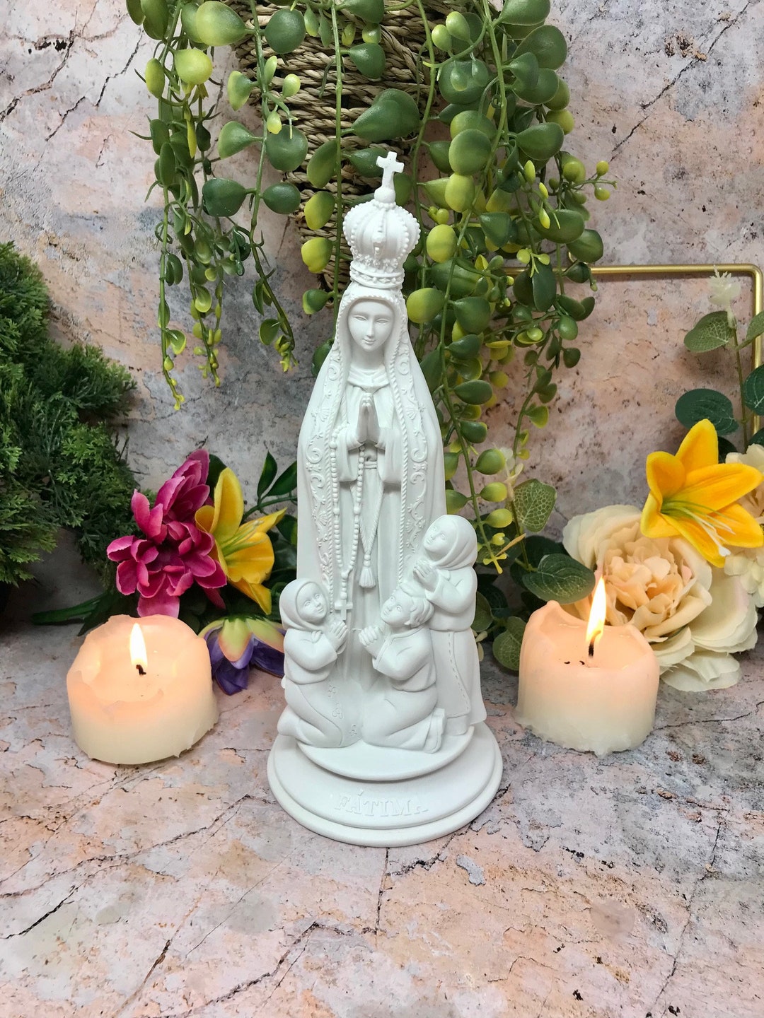 Blessed Virgin Mary Our Lady of Fatima Statue Ornament Resin Religious ...