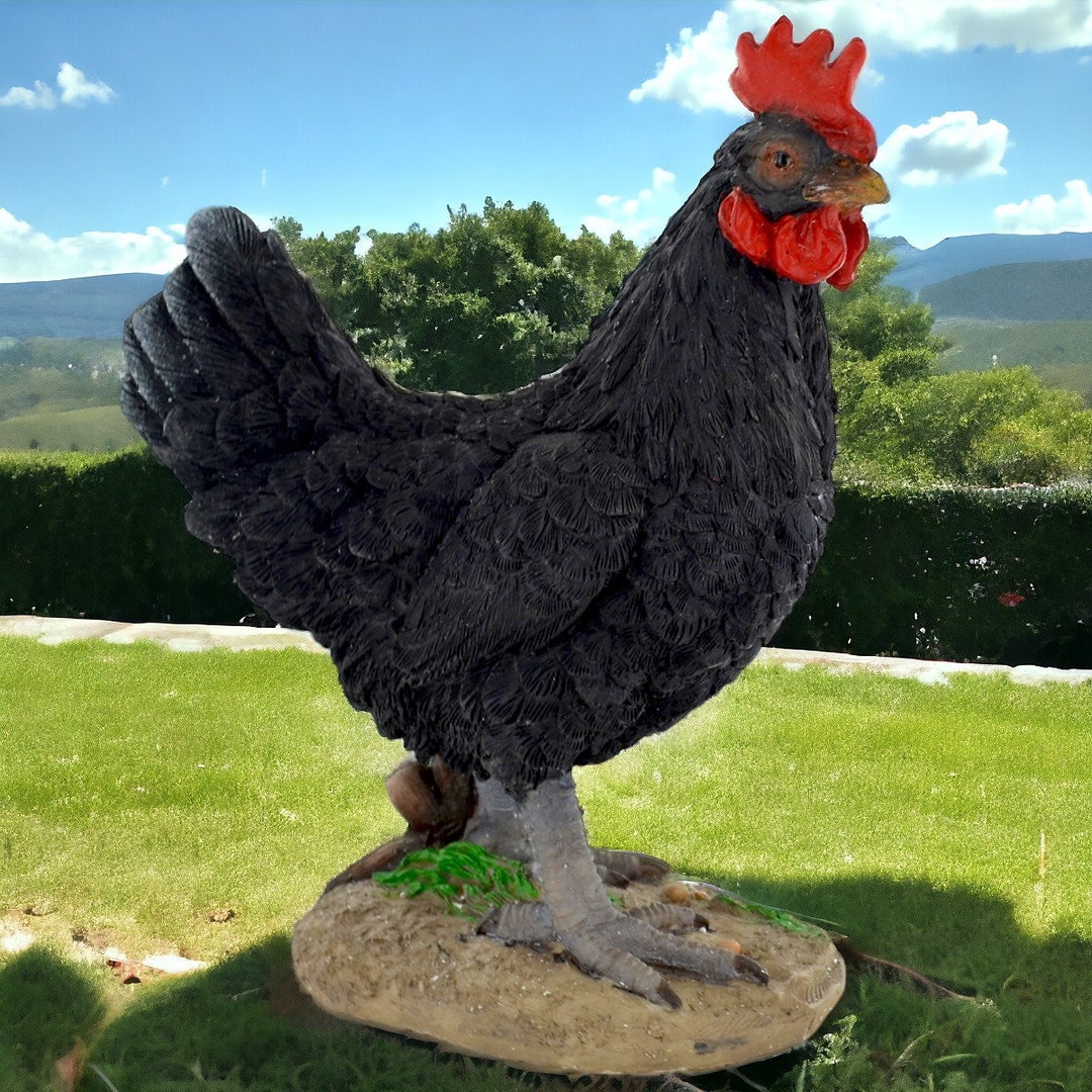 Rustic Farmhouse Black Hen Figurine Handcrafted Resin Chicken ...