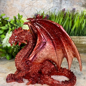 Mystical Red Dragon Resin Figurine 19x17cm Enchanting Fantasy Ornament ...