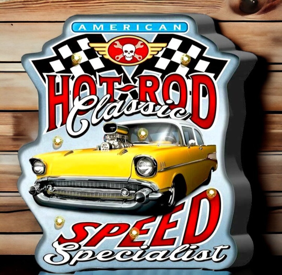American Hot Rod Classic Metal Sign With LED Lights Vintage - Etsy