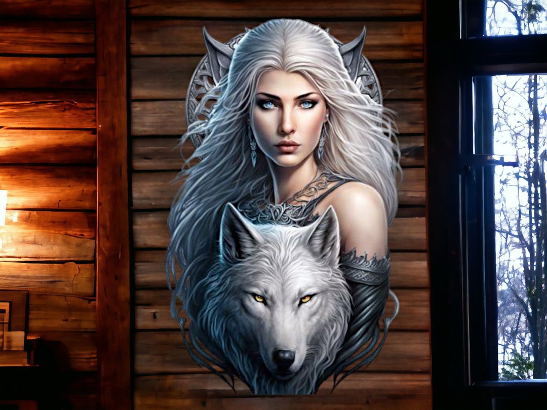 Arctic Wolf Spirit and Ice Queen Metal Wall Sign Enchanting Northern ...