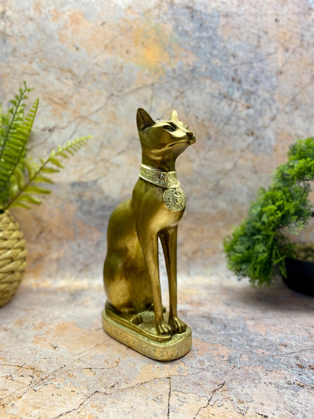 Elegant Egyptian Bastet Cat Statue Golden Resin Figurine - Etsy