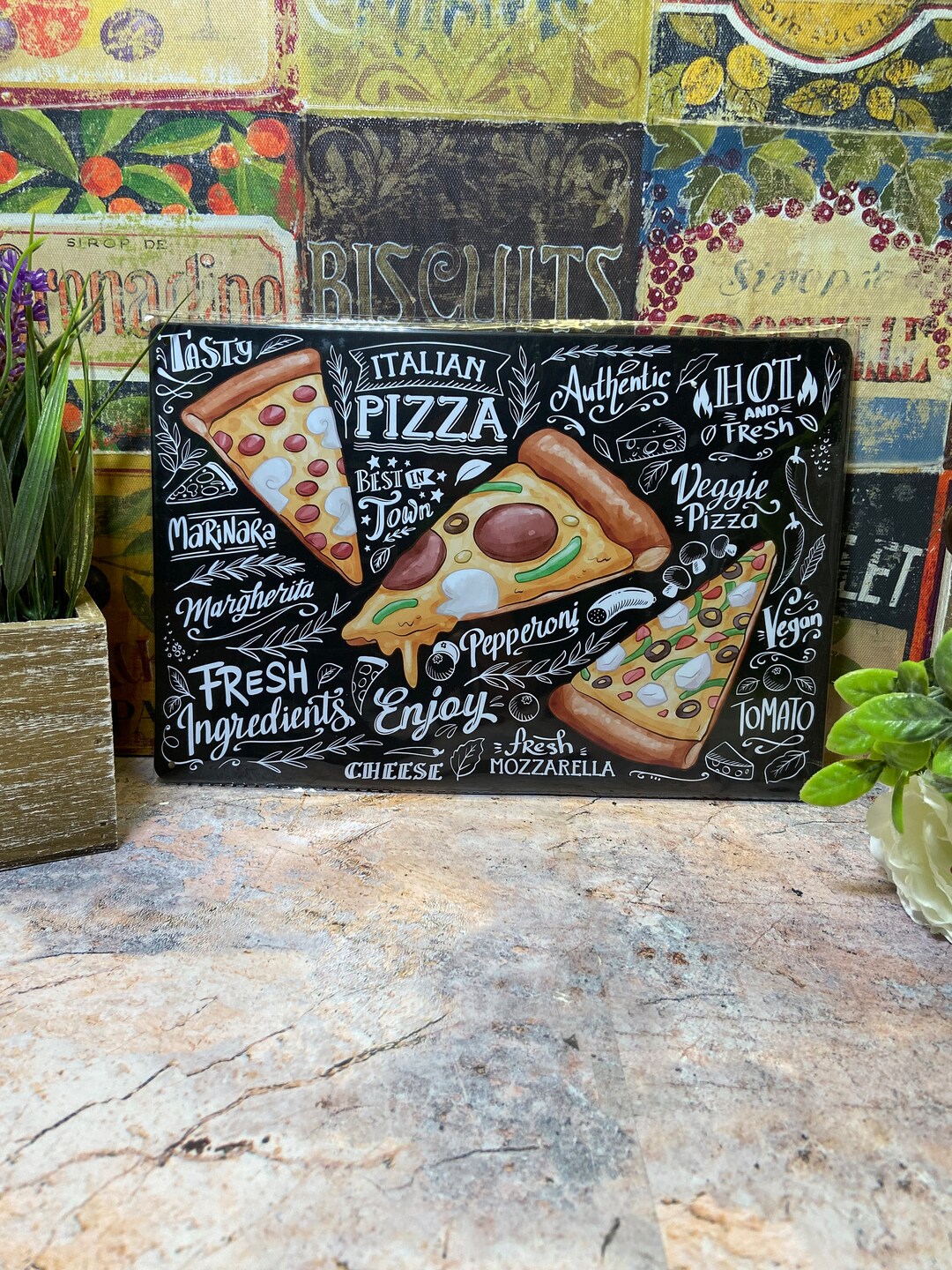 Gourmet Pizza Types Metal Sign Vintage-style Pizzeria Decor With ...