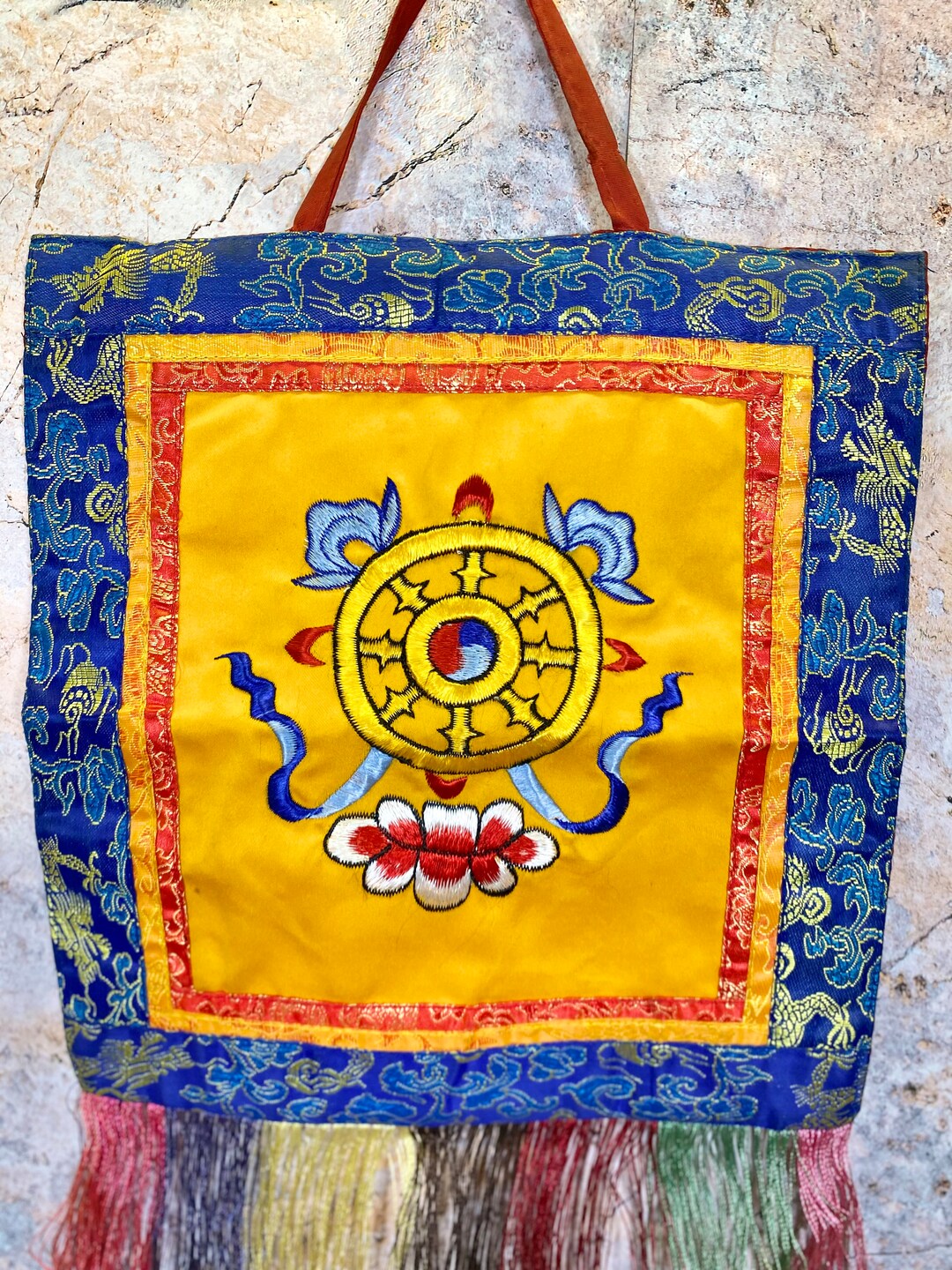 Tibetan Dharma Wheel Wall Banner Authentic Brocade Silk & - Etsy