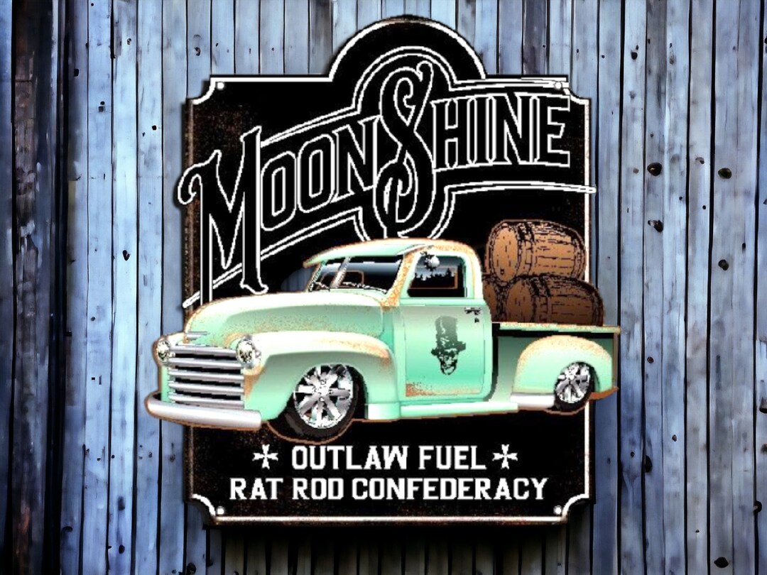 Vintage Moonshine Outlaw Fuel Metal Wall Sign Rat Rod Confederacy Truck Decor, Retro Automotive ...