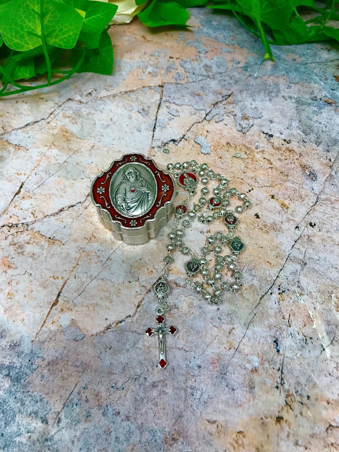 Handcrafted Sacred Heart of Jesus Rosary Beads With Matching - Etsy