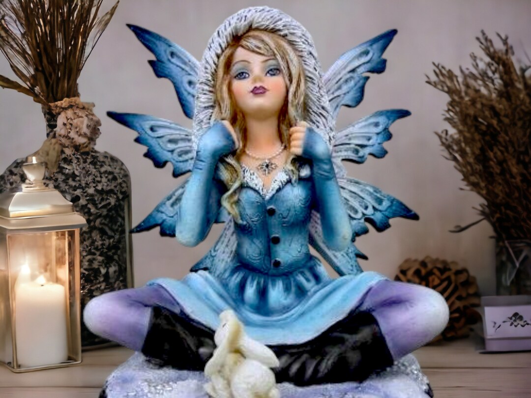 Winter's Grace Fairy With Rabbit Figurine, Enchanting Sculpture, Serene ...