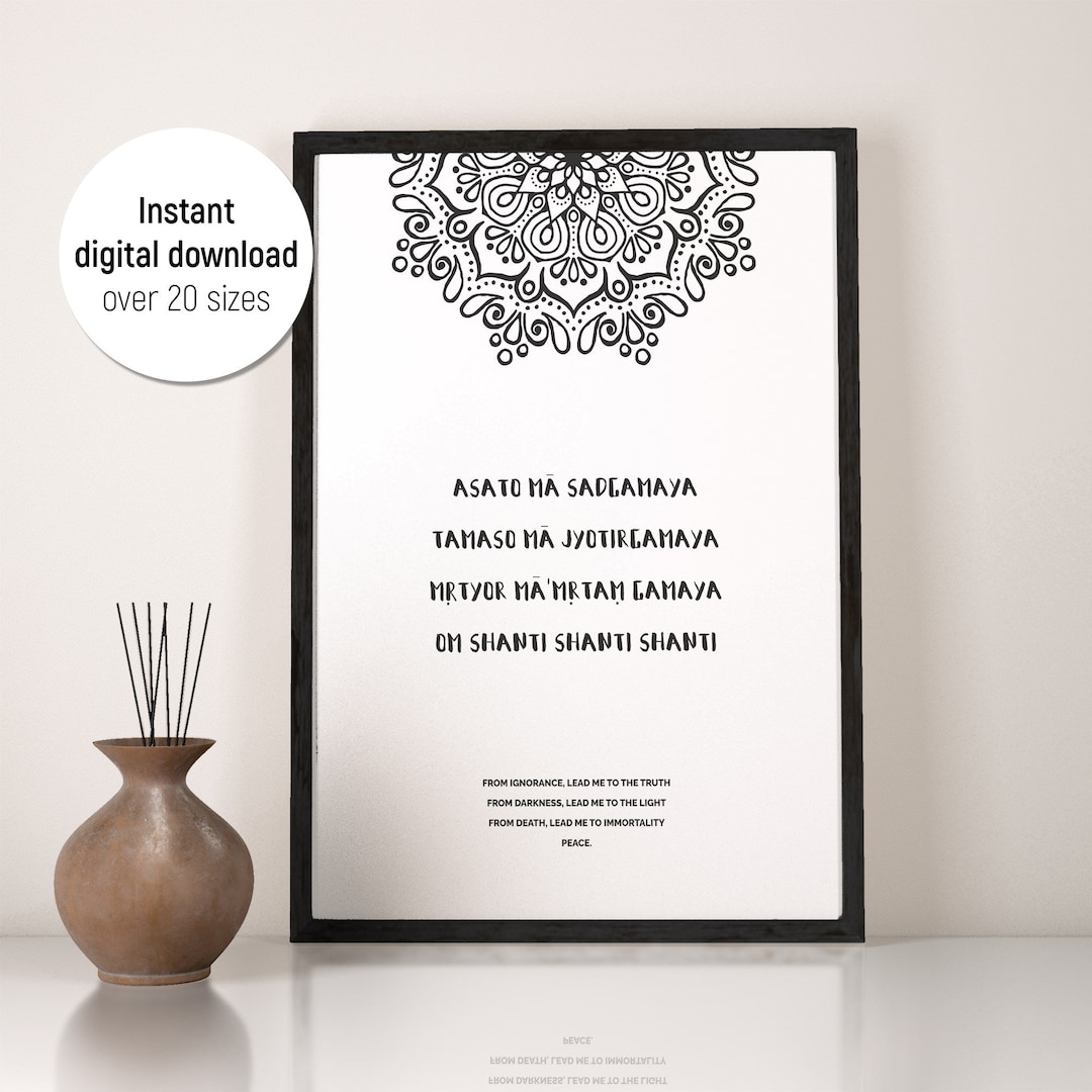Asato Ma Sadgamaya, Om Poster, Mantra Print, Yoga Gift, Wellness Gift ...