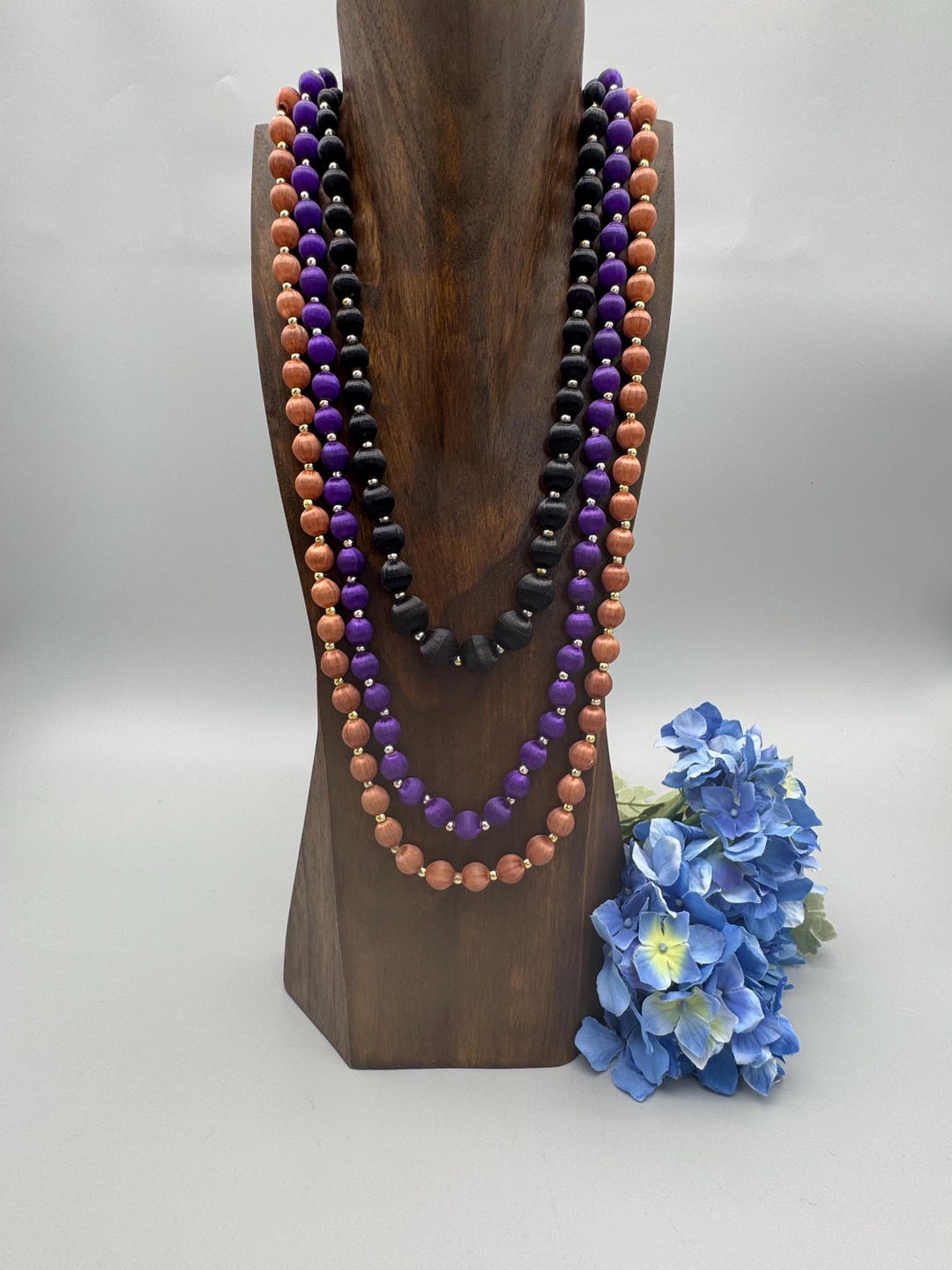 3 - Vintage Satin Silk Thread Beaded Necklaces, Circa 1960s and 1970s ...