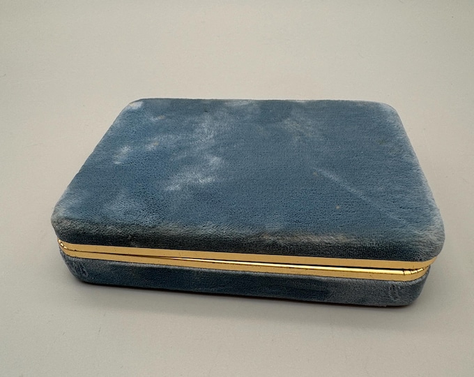 Vintage Mele Powder Blue Velvet Jewelry Box - 1970s Clamshell Ring Box ...