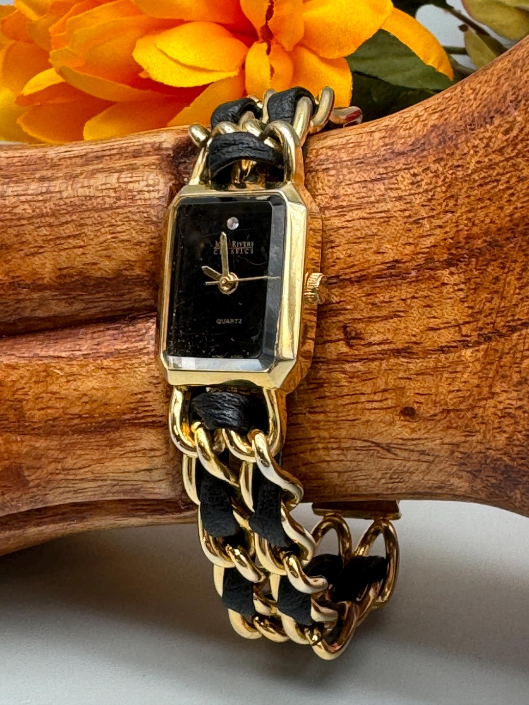 Vintage Joan Rivers Black Faux Leather and Gold Watch - Etsy