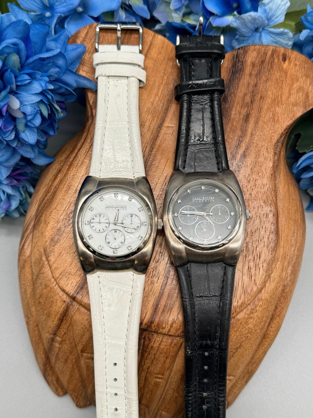 2 Joan Rivers Classic Collection Leather Watches With Crystal Accents ...