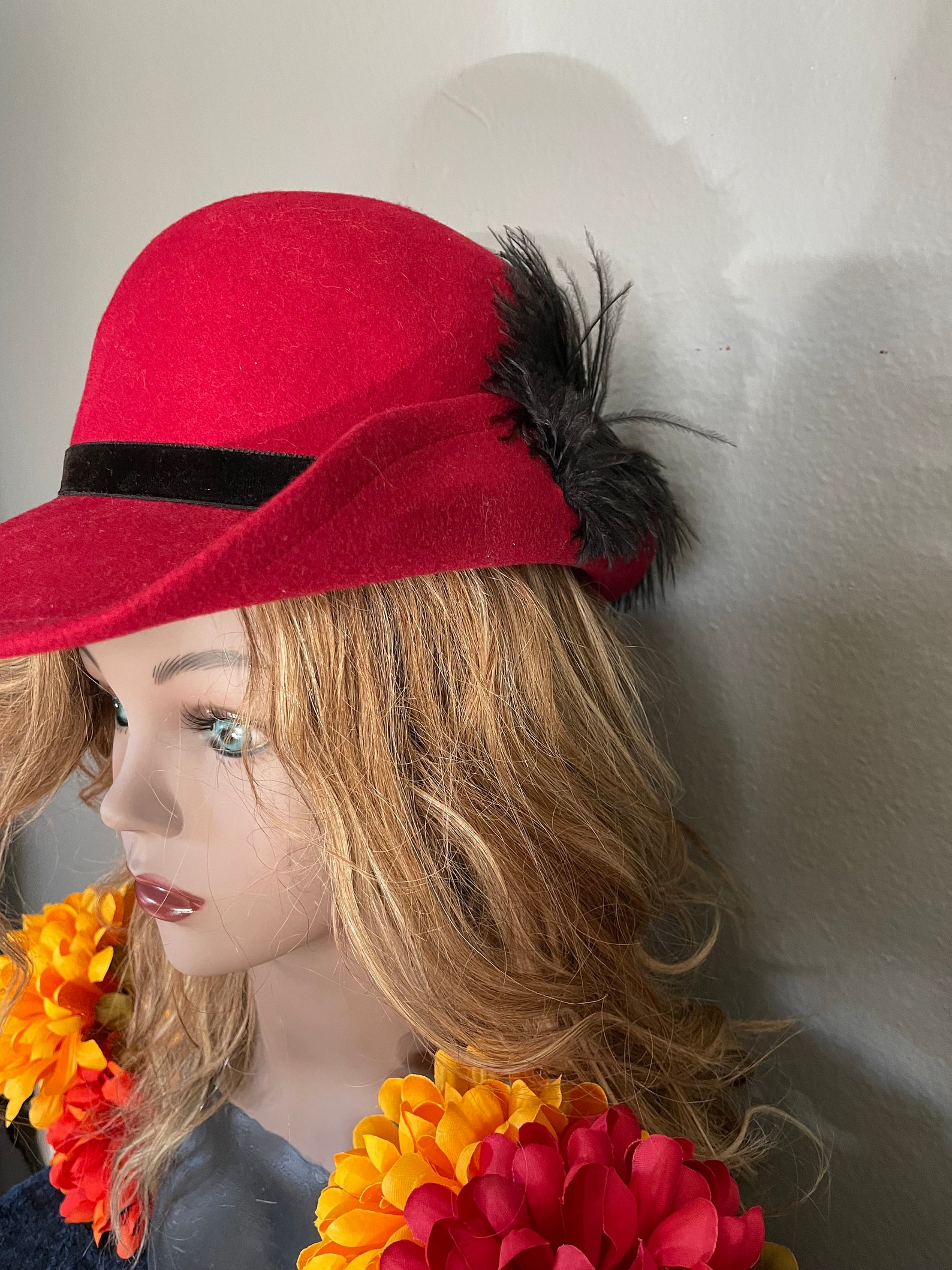 Vintage Betmar Red Renaissance Wool Hat With Black Plume - Etsy