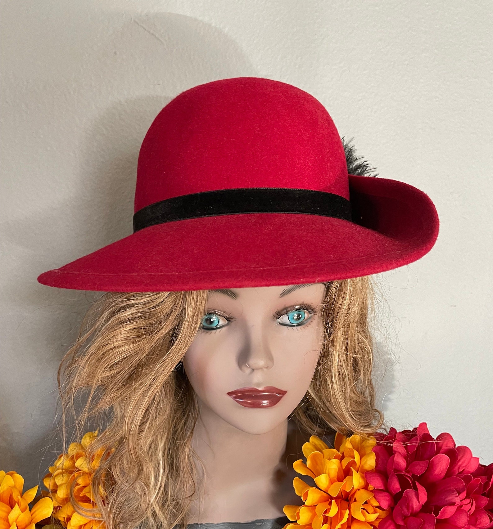 Vintage Betmar Red Renaissance Wool Hat With Black Plume - Etsy